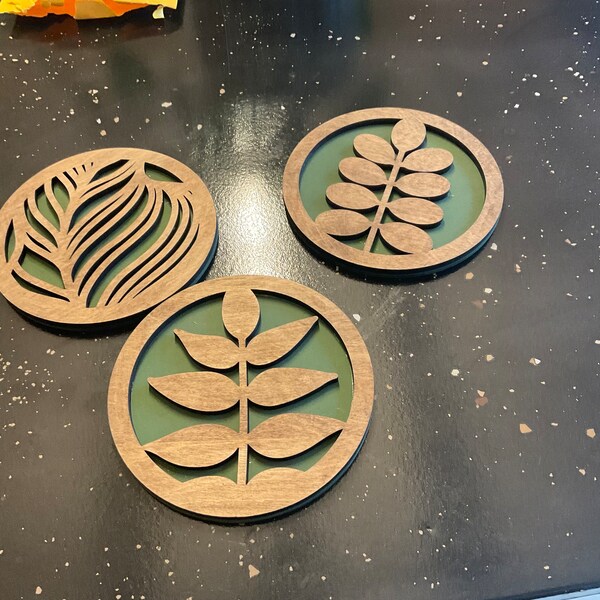 20 Round Foliage Coaster Trivet Wall Decor Templates Vector Digital SVG ...