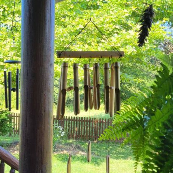Classic Bamboo Wind Chimes With Circle Top, Deep Tone Soothing Sound ...