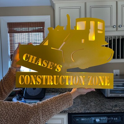 Bulldozer Wall Sign, Construction Custom Lighted Wall Sign, Night Light ...