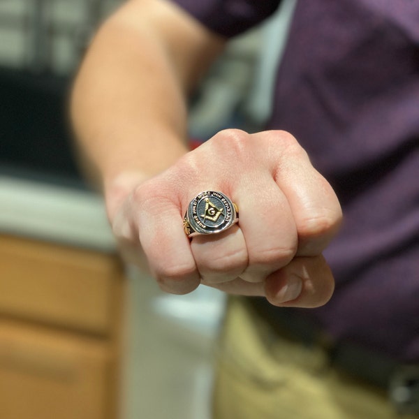 Freimaurer Ring Siegelring Masonic Skull Ring Virtus junxit, Silber 925 ...