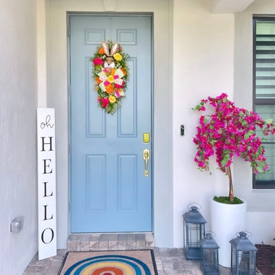 Oh Hello Small Welcome Sign Entryway Spring Decor Mini Vertical Welcome ...