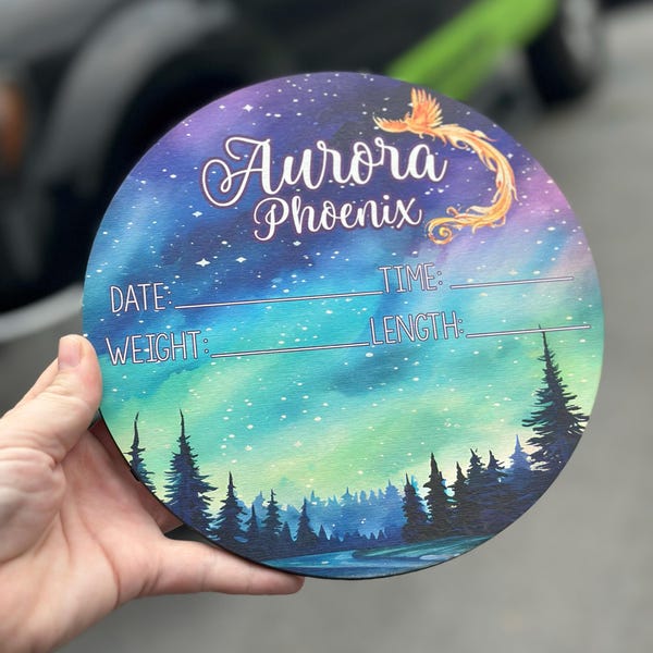 Crescent Moon Birth Stat Sign, Birth Stat Sign, Round Wood Birth Stat ...