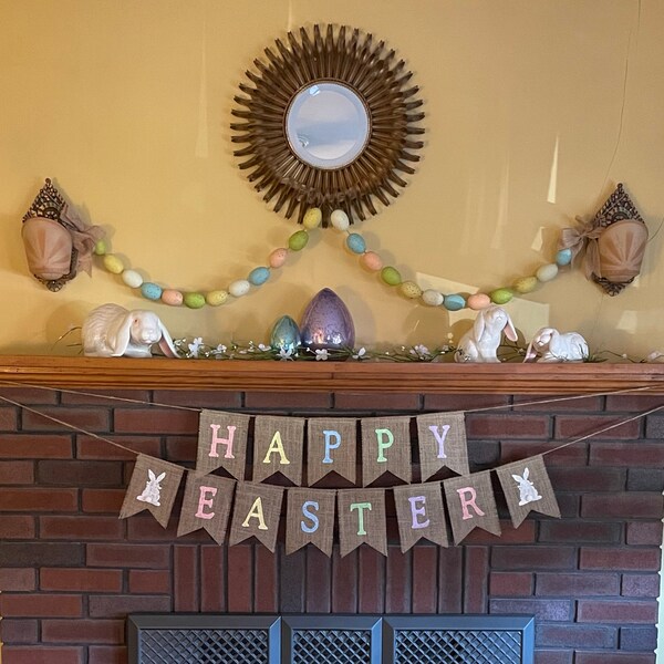 Easter Decor, Happy Easter Banner, Easter Bunting, Easter Garland ...