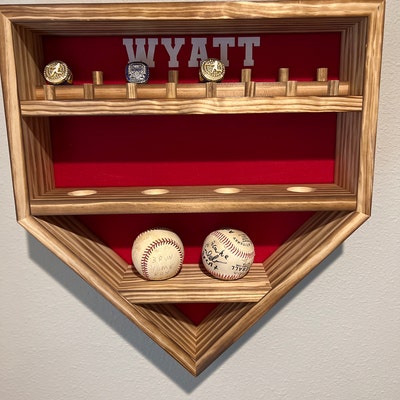Home Plate Shaped Tournament Ring and Ball Display Case for 16 Rings ...