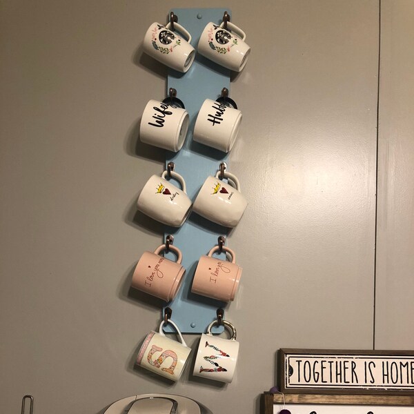 Vertical 10 or 12 Hook Mug Rack, Coffee Bar Ideas, Vertical Mug Rack ...