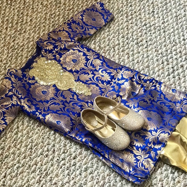 Banarasi Royal Blue Gold Brocade for Bridal Lehenga Wedding Dress ...