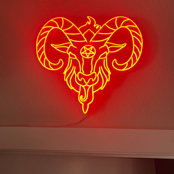 Baphomet Neon Sign, Gothic Dark Led Decor, Black Goat Led Light, Satan ...