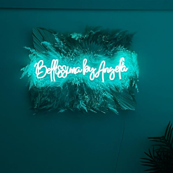 Pampas and Neon Sign, Salon Flower Decor, Wedding Arrangement, Dried ...