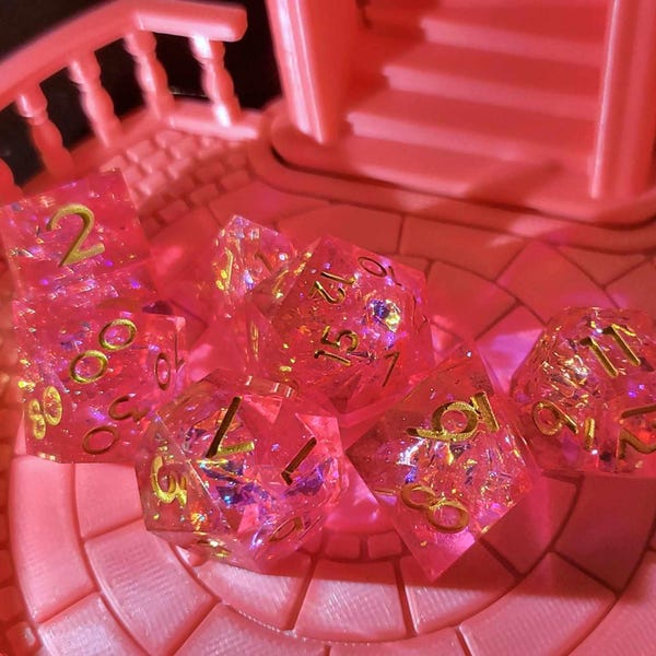 Pink Maiden - Pink Dnd Resin Dice Set / Pink Sharp Edge Dice Set for ...