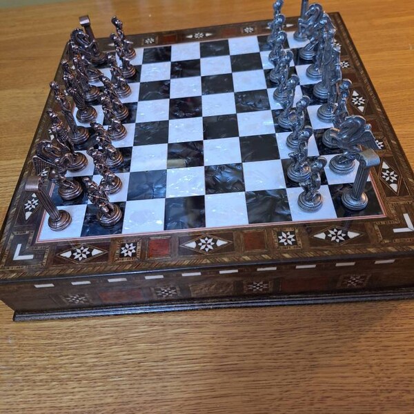 Luxury Greek Mythology Themed Chess Set With Storage- Handmade Mosaic ...