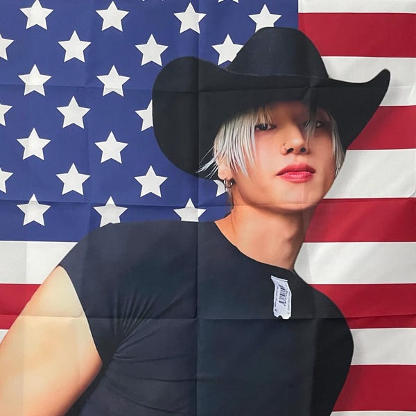 Ateez Wooyoung Cowboy Hat America Flag Banner, Ateez Members Kpop Flag ...