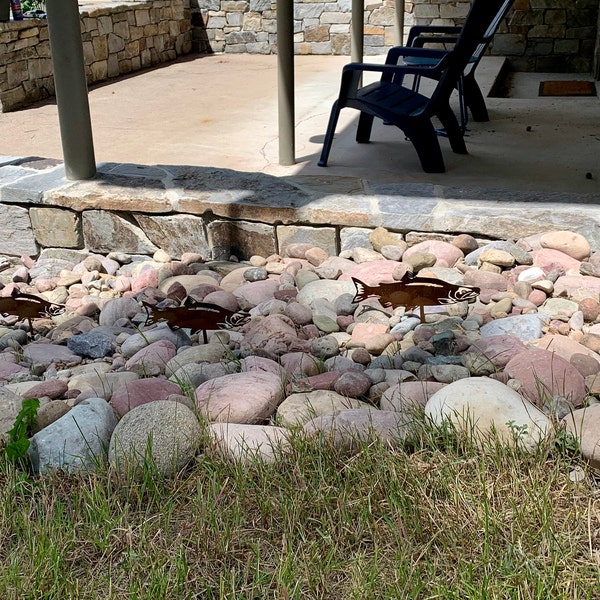Salmon Rock Bed Decor Set of 4, Metal Salmon Metal Art, River Rock ...
