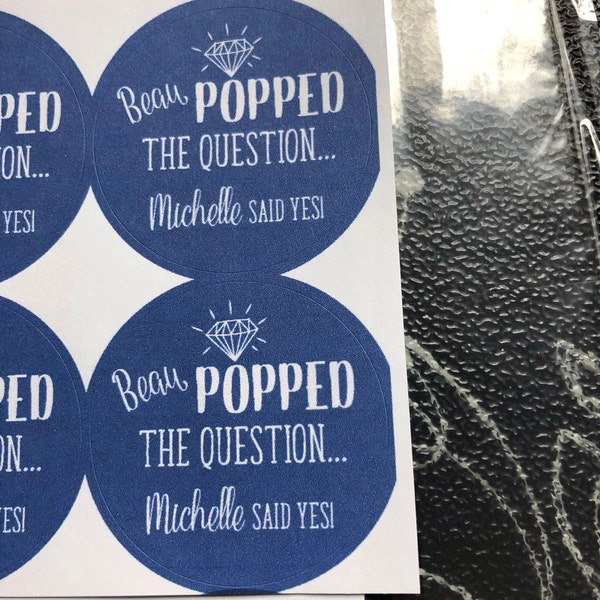 Engagement Stickers, He Popped the Question, Custom Wedding Stickers ...