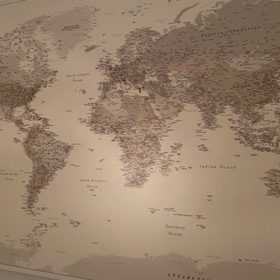 Push Pin World Map Wall Art Travel Map Pin Board Beige Places I've Been ...