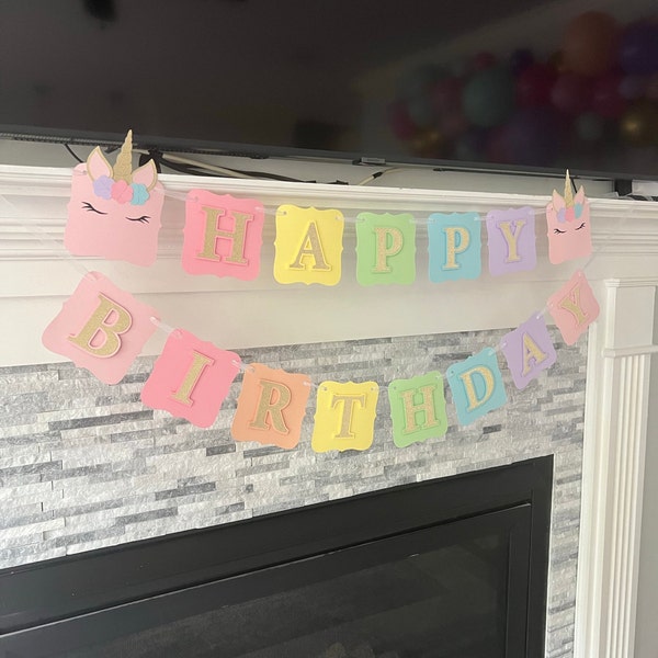 Unicorn Happy Birthday Banner, Rainbow & Unicorn Birthday Party ...