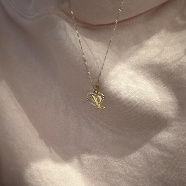 14k or 10k Solid Gold Cursive Initial Charm, Cursive Initial Pendant ...