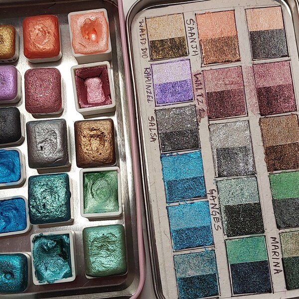 Handmade Watercolour Tester Pack - Set of 24 Mini Pans - Metallic and ...