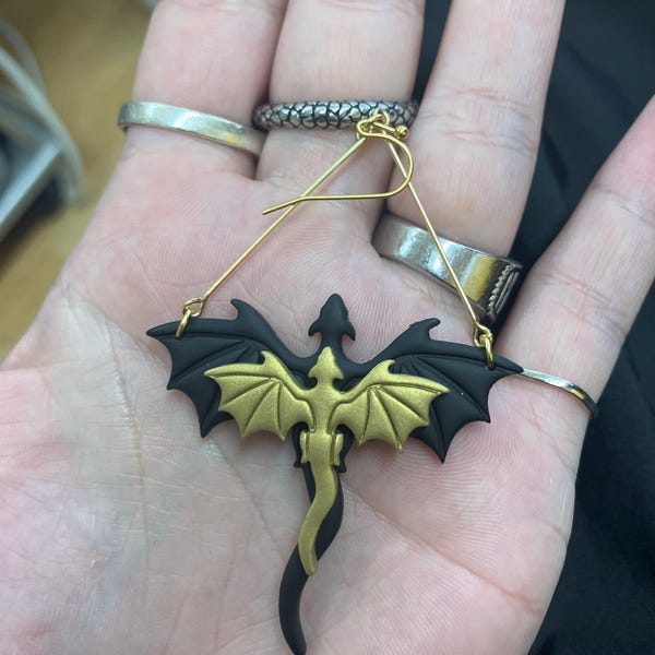 Dragon Necklace and Earrings, Black and Gold Dragons, Gift for Book ...