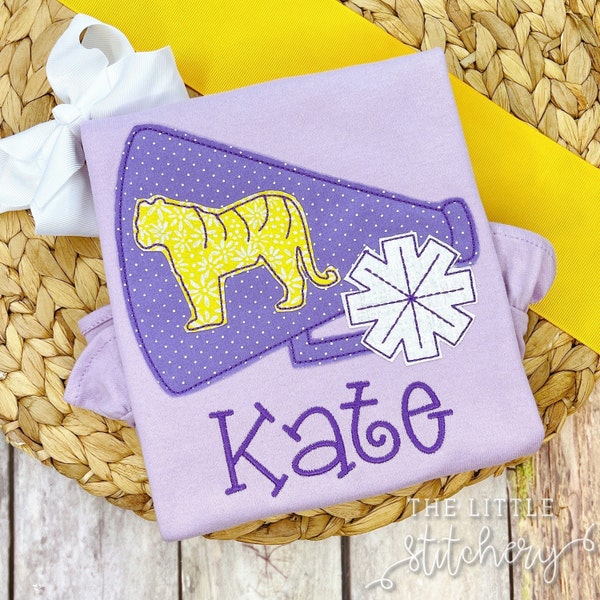 Megaphone Pom Pom Tiger Silhouette Bean Stitch Applique, Machine ...