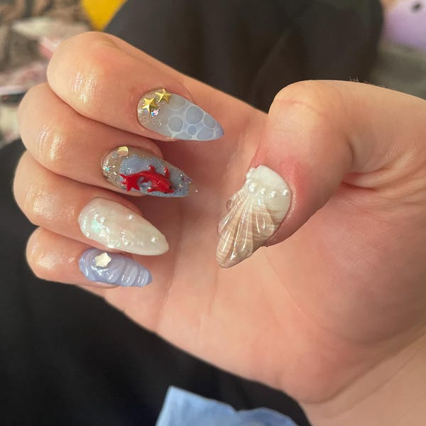 Ocean-inspired Press on Nails | 3D Sea Shell and Starfish Ocean Nails ...