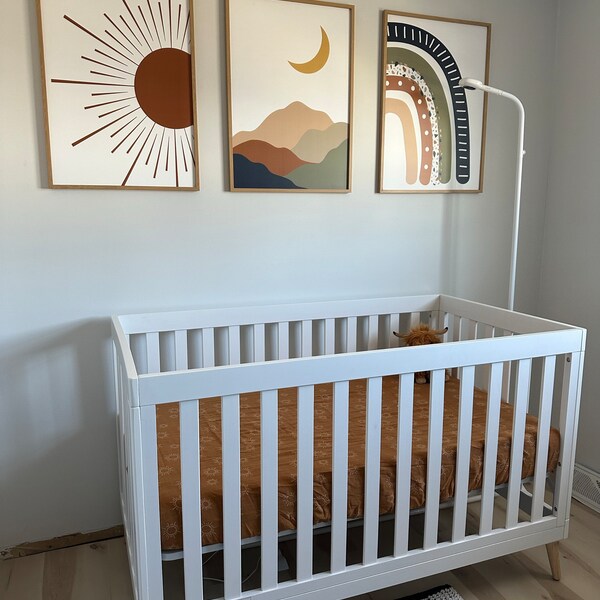 Boho Nursery Print Set of 3, Sun Rainbow Moon Baby Room Posters, Gender ...