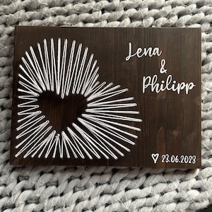 Hochzeitsgeschenk Holz Fadenbild Nagelbild Herz personalisiert - Etsy.de