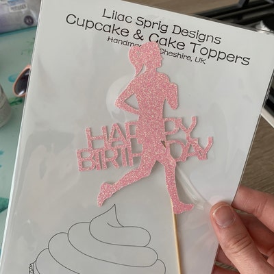 Lady Runner Happy Birthday Cake Topper, Glitter Jogger Topper - Etsy