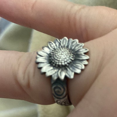 Sunflower Ring Sterling Silver Sunflower Ring With Flower Band - Etsy