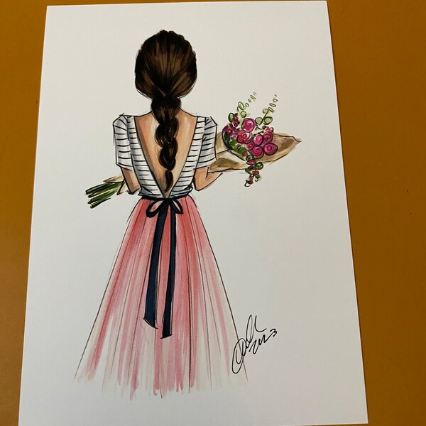 Bouquet (choose Your Hair Color, Fashion Illustration Print) - Etsy