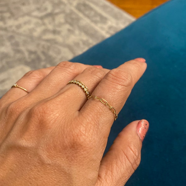 Mini Paper Clip Chain Ring, Minimalist Ring, Chain Ring, 14K Solid Gold ...