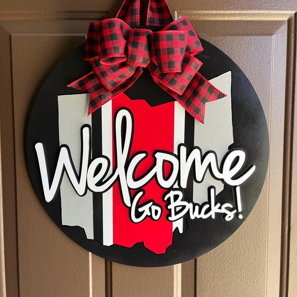 Ohio State Wreath, OSU, Ohio State Buckeyes Stripes Sign, Ohio Welcome ...