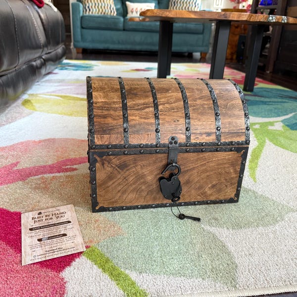 Pirate Wooden Storage Chest Flat Lid With Antique Iron Lock and ...