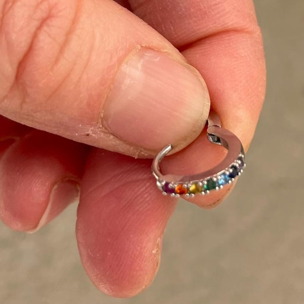 NEW Tiny Rainbow Hoop Earrings,gold Huggie Hoops,small Dainty Hoop ...