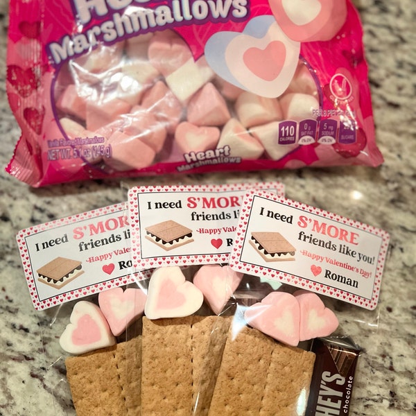 Smore Valentines Stickers and Bags, PRINTED Valentine Smores Kit Treat ...