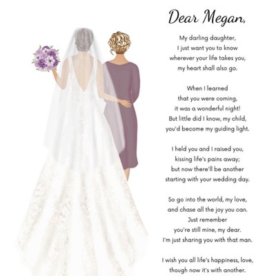 Mother of the Bride Poem to Daughter Mother of the Bride Gift ...