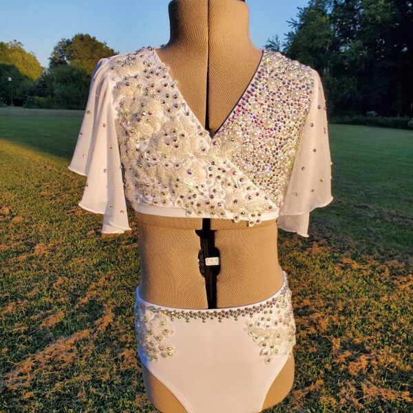 Sky Blue Mesh Center Ruffled 2 Piece Girls Dance Set, Girls Dancewear ...