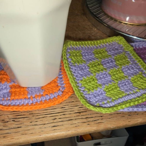Digital Pattern - Handmade Crochet Checkered Coaster - Etsy