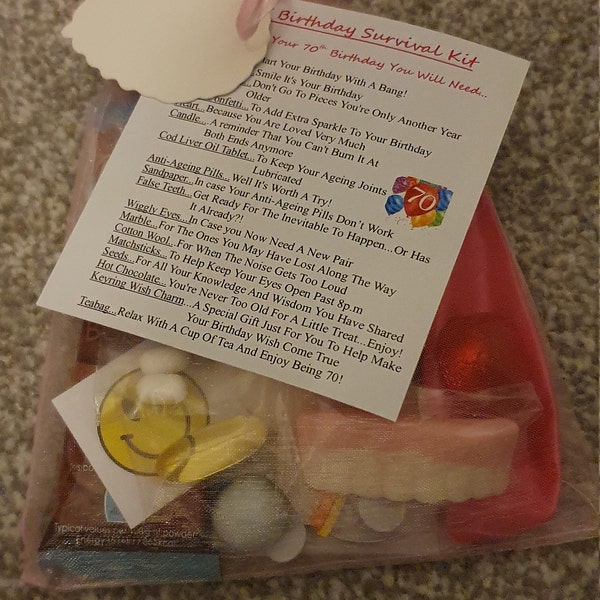 70th Birthday Survival Kit Gift, a Great Greeting Card Alternative, Fun ...