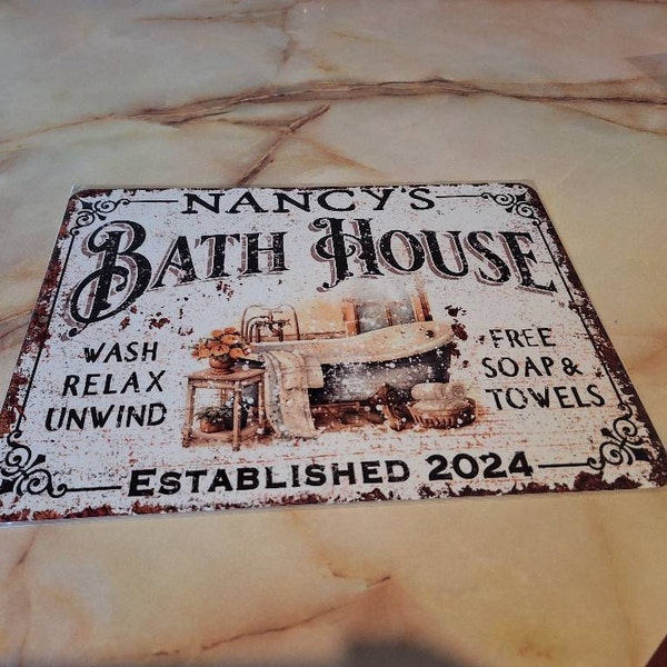 Personalized Custom BATH HOUSE Metal Bathroom Sign Decoration Modern ...