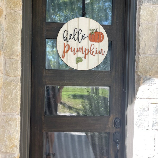Hello Pumpkin Door Sign, Front Door Decor, Fall Door Hanger, Hello Fall ...
