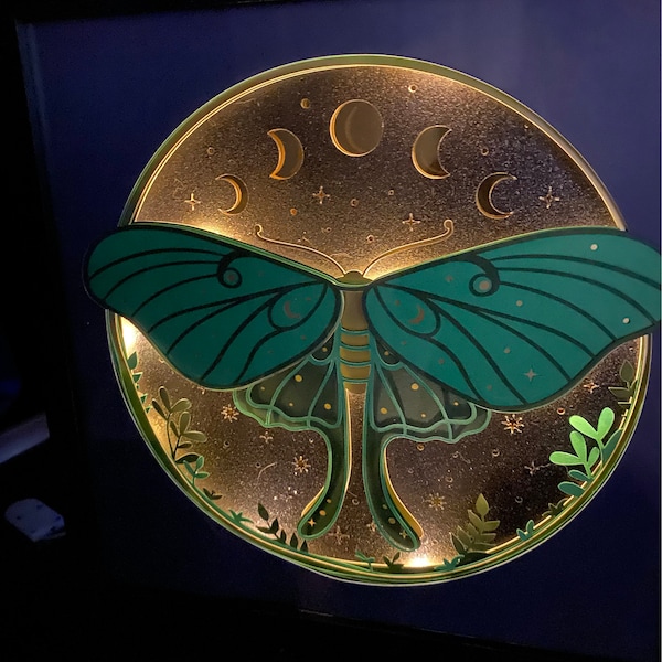 3D Luna Moth Shadow Box, Animal Shadow Box SVG, Mystical Moth Papercut ...