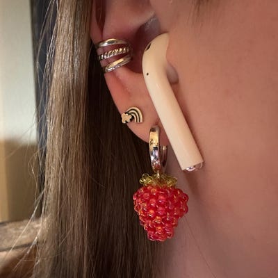 Beaded Raspberry Earrings With Gold or Silver Huggie 3D Handmade Glass ...