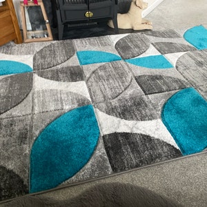 Thick Luxurious Teal Blue Silver Leaf Area Rugs Hand Carved High ...