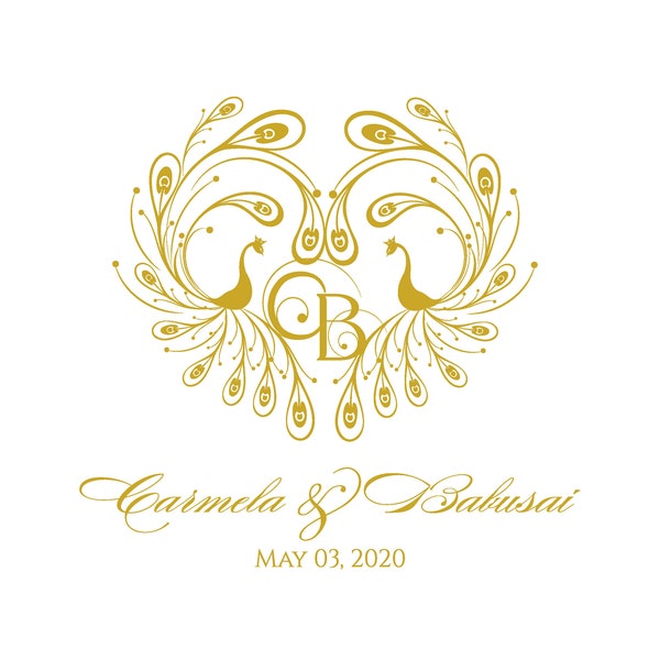 Peacock Wedding Logo Design Heart Shaped Wedding Logo Custom Wedding ...