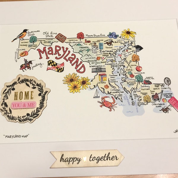 Maryland Map Print, Signed Watercolor Art - Etsy