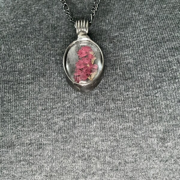 Pressed Flower Jewelry, Scottish Heather Pendant, Pink Flower Necklaces ...