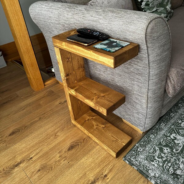 Rustic Wooden E SHAPE Coffee Slim Narrow Side Sofa Waxed Solid End ...