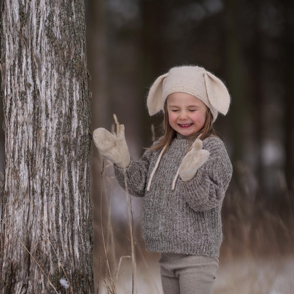 Bunny Hat Adult Knit Bunny Ears Bonnet Easter Knitted Handmade Angora ...