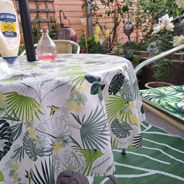 140cm Round PVC Tablecloth With Parasol Hole - Butterfly Floral Blue ...