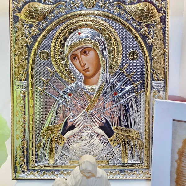 Virgin Mary of Sorrows Silver Christian Orthodox Icon / Greek / Handmade - Etsy